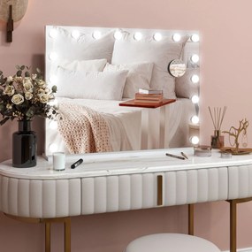 HOMCOM Hollywood Mirror s 18 LED diodami Make-up Mirror 80x60 cm Toaletní zrcadlo se 3 barvami světla, nastavitelný jas