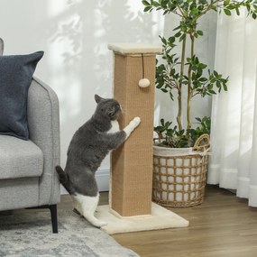 PawHut Kočičí Škrabadlo Výška 81 cm s Jutovým Sloupkem a Visícím Míčkem 41x41x81 cm Béžové