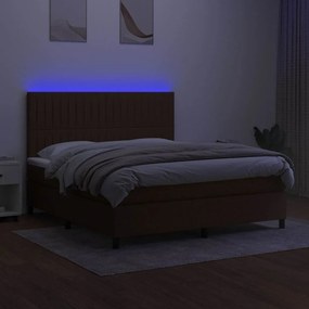 Box spring postel s matrací a LED tmavě hnědá 160x200 cm textil 3135048