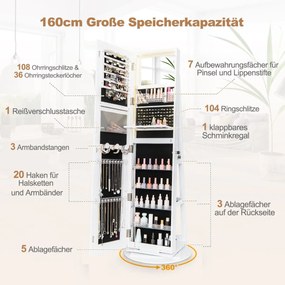 Costway Šperkovnice se zrcadlem Šperkovnice zrcadlová – 54,5 × 54,5 × 160 cm