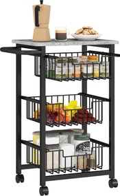 HOMCOM Kuchyňský vozík na zeleninu se 3 posuvnými koši a ocelovým rámem, pojízdný pomocný vozík do jídelny 49,5x31x69 cm Světle šedá | Aosom