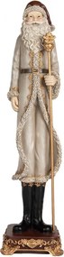 Šedá antik vánoční dekorace Santa Claus s holí - 10*10*42 cm