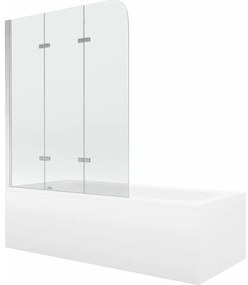 Mexen Vega obdélníková vana 180 x 80 cm s krytem a 3-křídlovou zástěnou 120 cm, transparentní, chrom - 550118080X9012030100