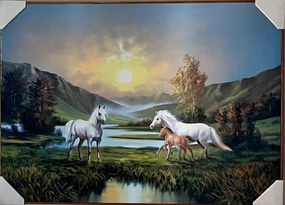 Bondecor Obraz "Koně" - tisk na papír na MDF desku, 70 x 50cm