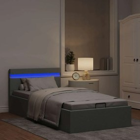 Rám postele úložný prostor LED světle šedý textil 100 x 200 cm 285607