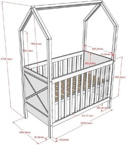 Postýlka z borovicového dřeva s nastavitelnou výškou 60x120 cm v přírodní barvě Scott – Vipack