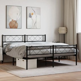 Kovový rám postele s hlavovým a nožním čelem černý 120 x 190 cm - Default Title