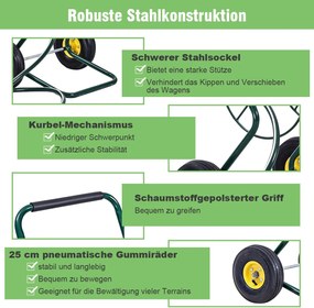 Costway Kovový vozík na hadice s 2 pneumatikami a klikou pro 61 M 3/4" vozík