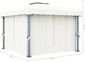 Altán se závěsy 3 x 3 m krémově bílý hliník 3053377