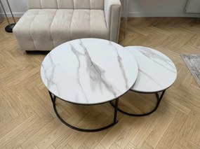 Sada 2 kulatých konferenčních stolků MARBLEX, černá/bílý mramor