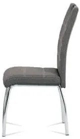 Autronic Moderní jídelní židle Jídelní židle, šedá látka, bílé prošití, kov chrom (HC-485 GREY2)