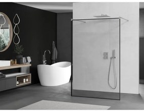 Mexen Kioto, sprchová zástěna Walk-In 110 x 200 cm, 8mm sklo černý vzor, ​​broušená ocel profil, 800-110-002-97-70
