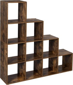 Knihovna, 10-kostková úložná, 129,5 x 29 x 129,5 cm, rustikální hnědá