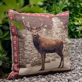 Zimní gobelínový polštář s jelenem v červeném okraji - 45*43*16cm