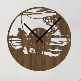 dřevo života Rybářské nástěnné hodiny Zvolte barvu dekoru: Ořech, Zvolte velikost hodin (cm): 40x40, Barva ručiček: Černé