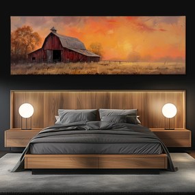 Obraz na plátně - Stará stodola a jemný západ slunce FeelHappy.cz Velikost obrazu: 240 x 80 cm