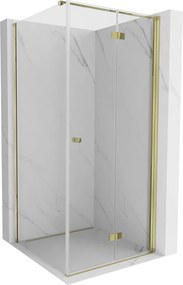 Mexen Mist-F T, 1-křídlý ​​skládací sprchový kout pravý 85 x 85 cm, čiré sklo, zlatý lesklý profil, 8A6T-085-085-50-00-P