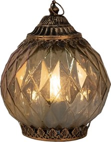 Měděná skleněná svítící LED lucerna Balli - Ø 15*19 cm