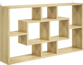 HOMCOM Dekorativní nástěnná police, knihovna na knihy a CD s 8 kostkami, 85x14,5x47,5 cm, dub