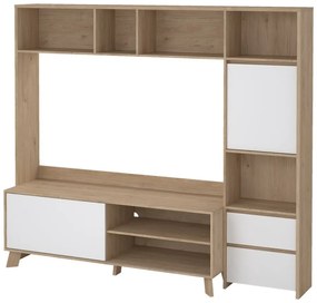 Bílá/v přírodní barvě TV sestava v dekoru dubu 209x183x48 cm Next – Tvilum