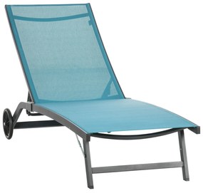 Outsunny lehátko s kolečky nastavitelné opěradlo zahradní lehátko z polyesteru a hliníku Modrá 195 x 165 x 102 cm pro venkovní pohodlí | Aosom.de