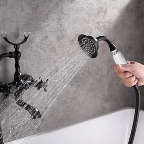 Rea Rustico, nástěnná vanová baterie s ruční sprchovou soupravou, retro černá, REA-B0701