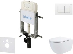 kielle Genesis New - Set předstěnové instalace, klozetu Oudee, Vortex Rimless+, sedátka softclose a tlačítka Gemini New III, lesklá bílá 30502SZ16