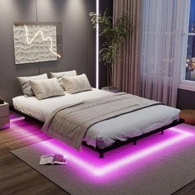 Costway Rám dvoulůžka plovoucí postel s LED světly moderní rám z kovu černé