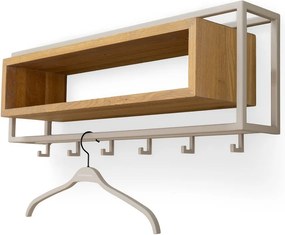 Nástěnný věšák z dubového dřeva v přírodní barvě/taupe s poličkou 78 cm School – Spinder Design