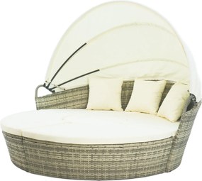 Zahradní ratanová postel BestBerg BBGF-178GY / 180 × 142 cm / šedá/krémová