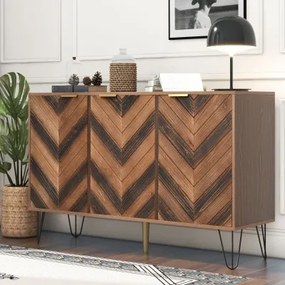 Aosom Komoda 120x38x76,5 cm s masivní dýhou, stabilními železnými nohami, vhodná pro moderní byty, v barvě dřeva a černé