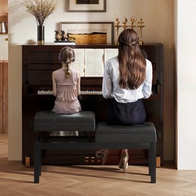 HOMCOM Nastavitelný hudební stolička s úložným prostorem, nosnost 220 kg, umělá kůže, černá, 105 x 37 x 48-58 cm