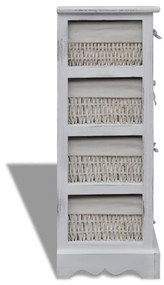 vidaXL Dřevěný úložný regál se 4 proutěnými košíky bílý