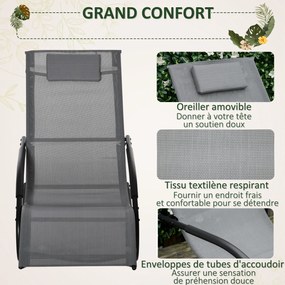 Ergonomická houpačka Outsunny s pozinkovaným kovovým rámem a textilénovou opěrkou hlavy 63 Š x 160 H x 88 V cm, šedá | Aosom