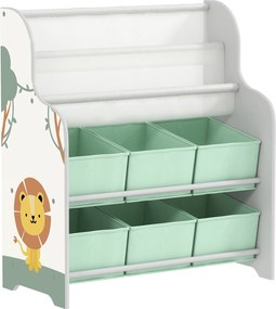 AIYAPLAY dětský regál na hračky se 6 odnímatelnými koši z netkané textilie a 2 policemi pro školku 63x30x71 cm, zelená