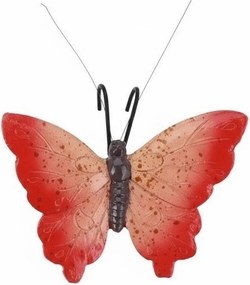 Závěsný motýl na květináč – červený 13 × 10 cm