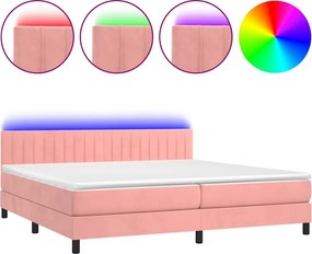 Box spring postel s matrací a LED růžová 200x200 cm samet 3134548