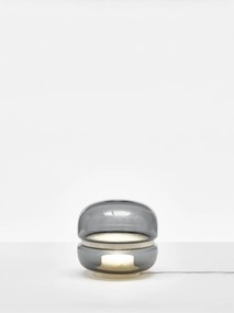 Designová stolní lampa Brokis Macaron S, PC1038 Barva skla: Amber - transparentní sklo, Základna: Onyx bílý (CSFB1535), Disk: BROKISGLASS - triplex opál mat (CSOP1578)