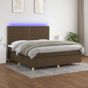 vidaXL Box spring postel s matrací a LED tmavě hnědá 180x200 cm textil