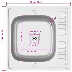vidaXL Marketos Kuchyňský dřez s odtokem stříbrný 600x600x155 mm nerezová ocel