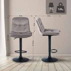 Barová židle Laurel samet černá konstrukce – šedá