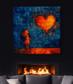 Obraz na plátně - Dívka a zářivé srdce balónek FeelHappy.cz Velikost obrazu: 140 x 140 cm