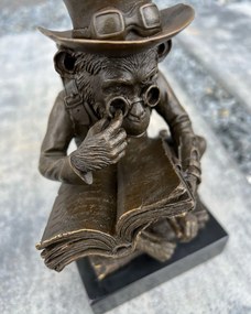 Bronzová socha soška - Opice s knihou Steampunk