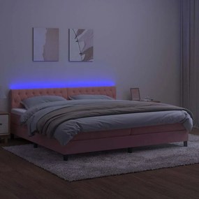 Box spring postel s matrací a LED růžová 200x200 cm samet 3134608