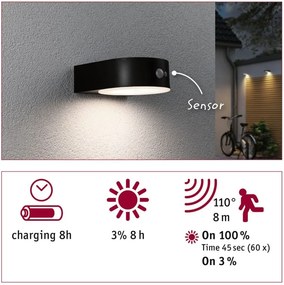 P 94570 Solární LED venkovní nástěnné svítidlo solární Eileen pohybové čidlo IP44 3000K černá - PAULMANN