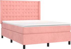Box spring postel s matrací a LED růžová 140x190 cm samet 3139804