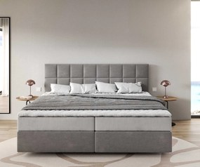 DELIFE Boxspring postel Dream-Fine mikrovlákno šedá 200x200 cm s taštičkovou pružinovou matrací a visco topperem