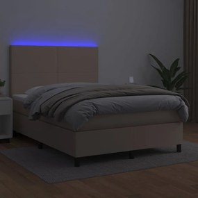 Box spring postel matrace a LED cappuccino 140x200cm umělá kůže 3135830