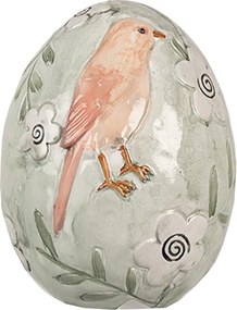 Dekorace zelené vajíčko s květy a ptáčkem - Ø 10*13 cm