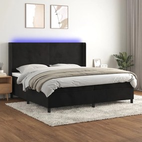 Box spring postel s matrací a LED černá 200x200 cm samet
